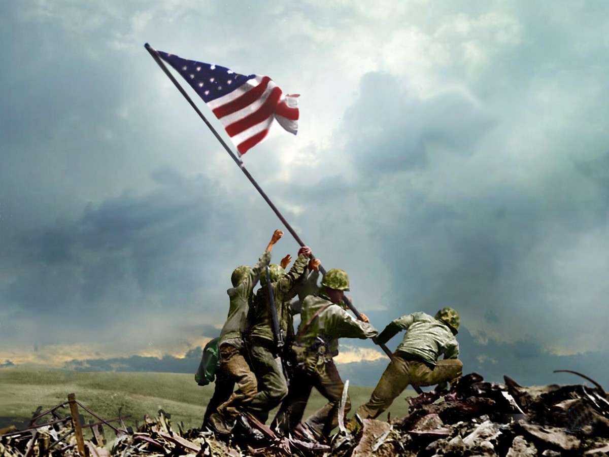 American Soldiers Raising Flag