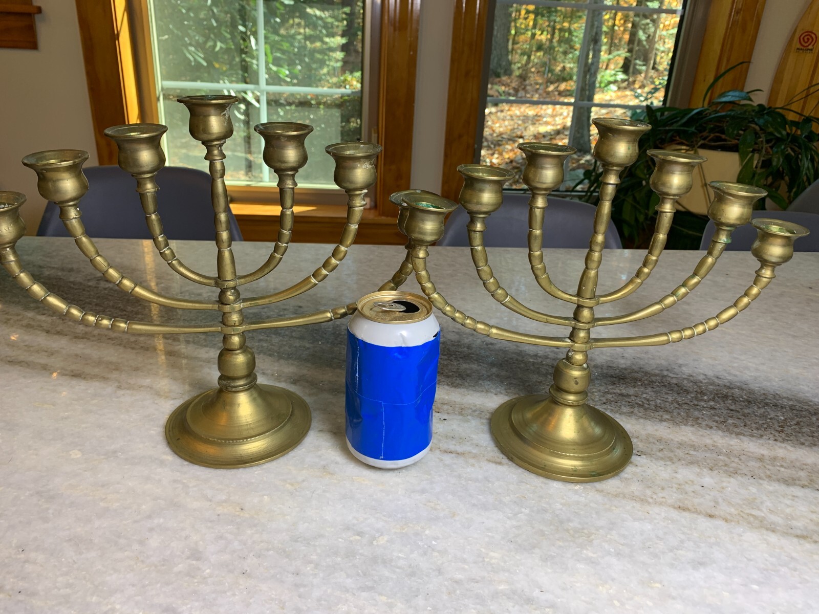PAIR Antique Solid Brass Menorah Menorahs 7 Seven Branch Branches Full ...