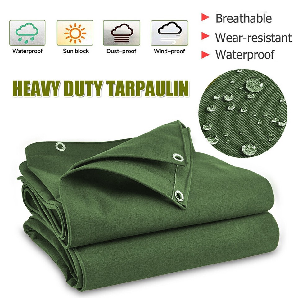 16oz Heavy Duty Canvas Tarp Thick Camping Garden Tarpaulin Cotton Shade ...
