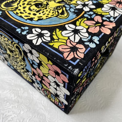 Vtg Lisa Frank Velvet Treasures Fuzzy Storage Box Tiger and Flowers w ...