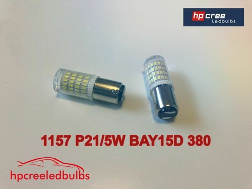 2x P21/5W 380 BAY15D 1157 1200LM 80 LED WHITE STOP/TAIL SIDE/DRL CANBUS ...