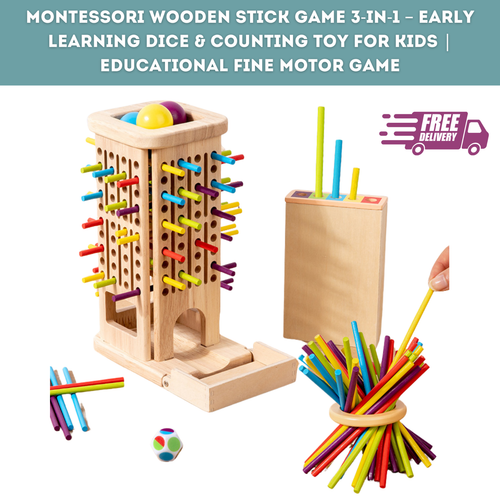 Montessori Wooden Stick Game 3-in-1 – Early Learning Dice & Counting ...