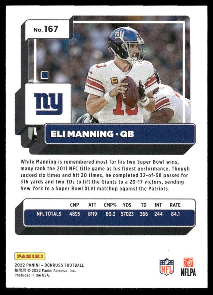 2022 Donruss #167 Eli Manning New York Giants | eBay