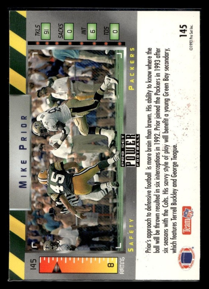 1993 Pro Set Power Football Card #145 Mike Prior Green Bay Packers | eBay