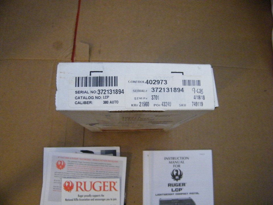 Ruger LCP Factory Box with Owners Manual | eBay