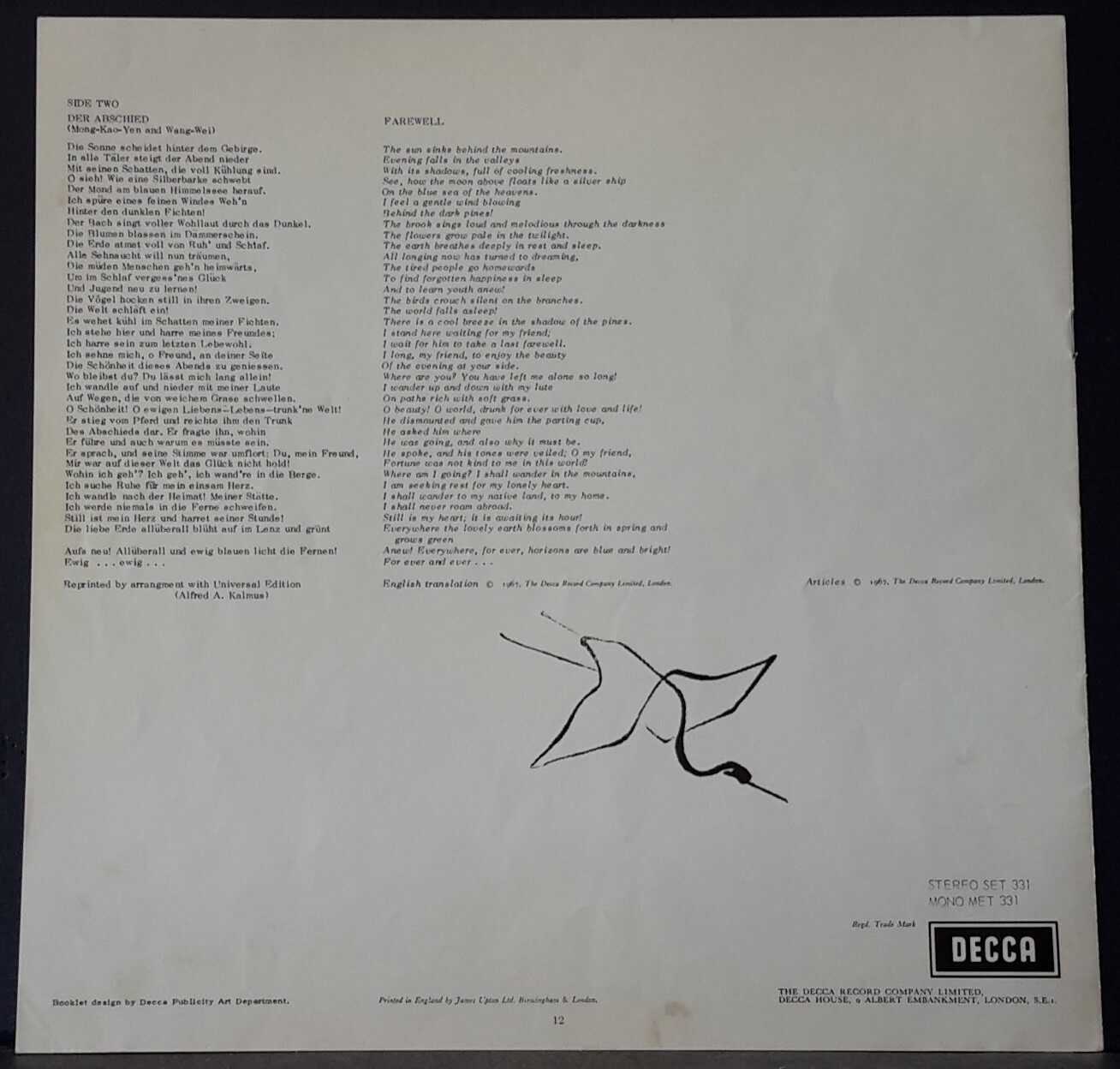DECCA SET 331 ED 1 AUS MAHLER DAS LIED VON DER ERDE BERNSTEIN KING FISCHER-DIESK | eBay Australia