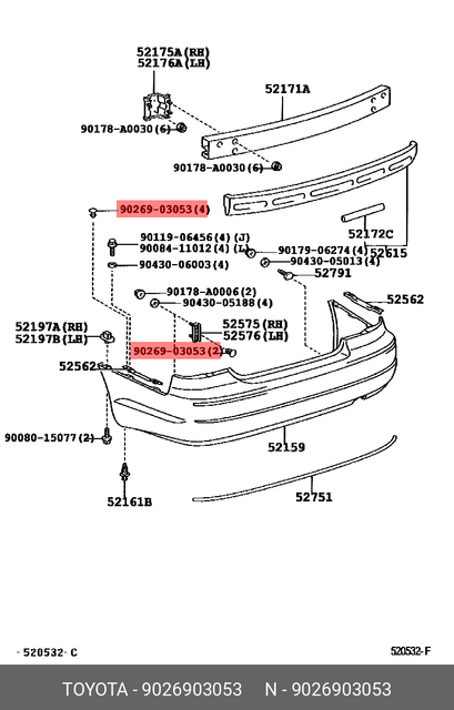 Genuine OE rivet 9026903053 for TOYOTA 90269-03053 online kaufen | eBay