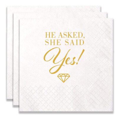 100 Count of "He Asked…She Said Yes" Paper Napkins for Engagement Party ...