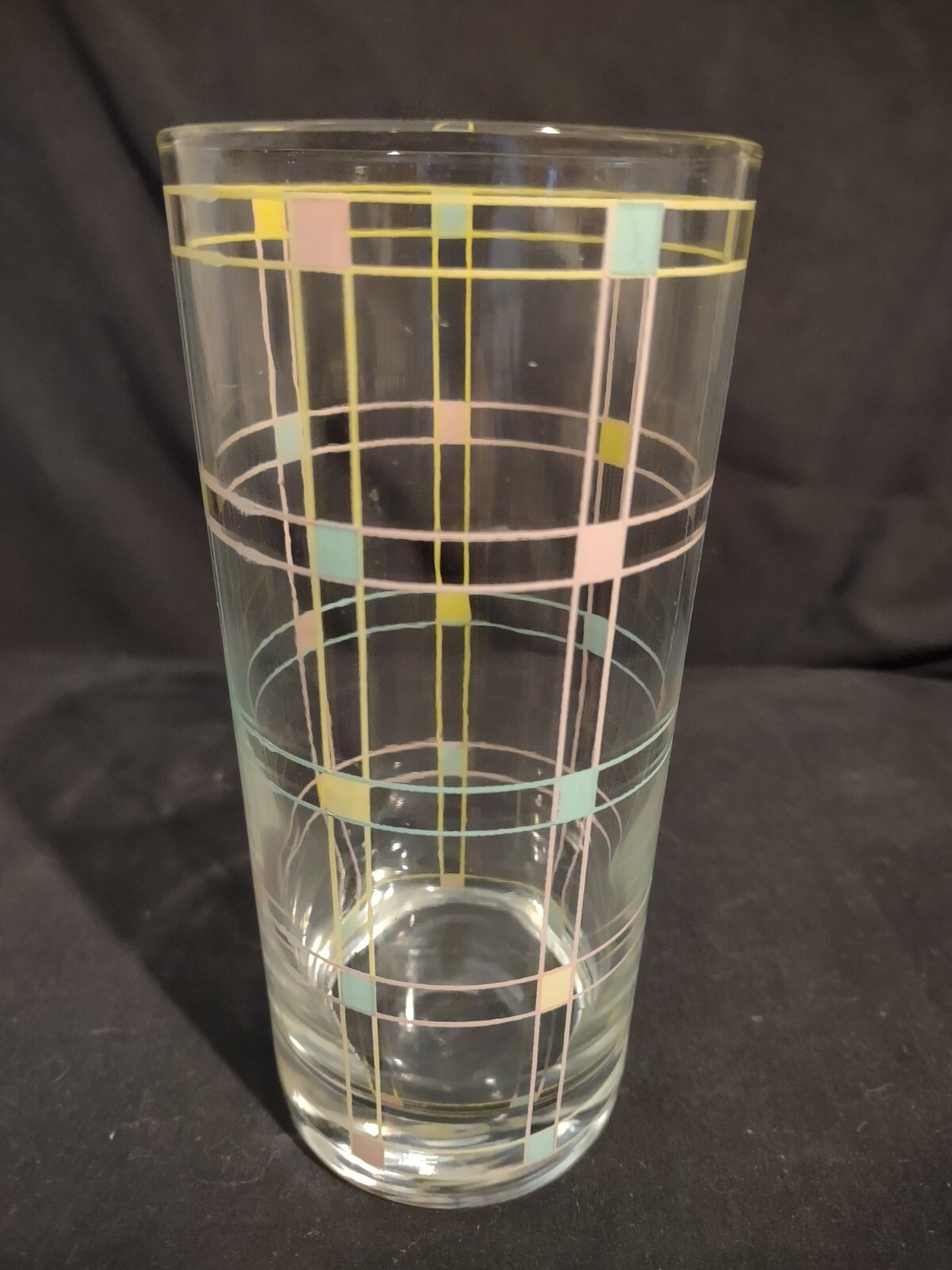 Set of 4 Unique Mid-Century Pastel Checker Board Pattern Glasses 6 ¼ ...