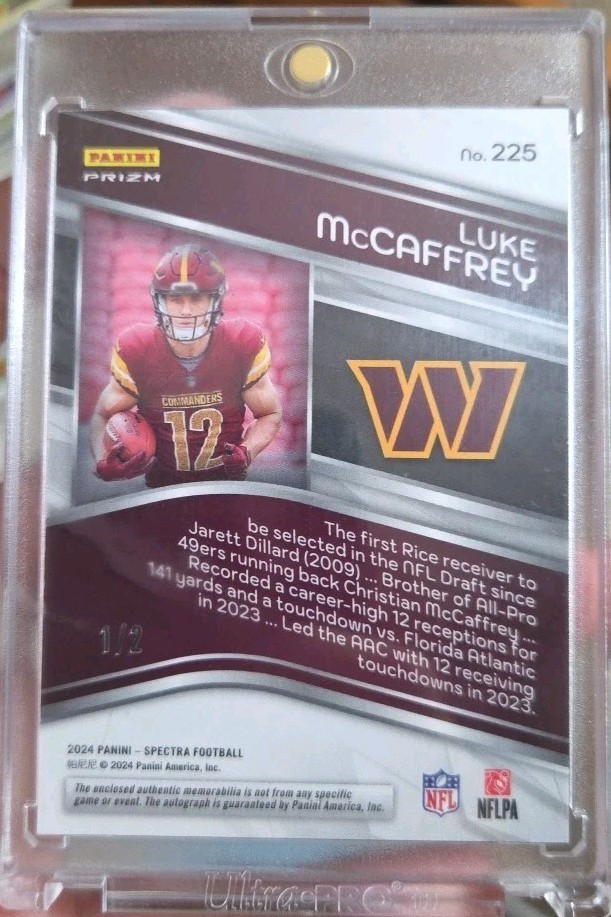 2024 Spectra Luke McCaffrey Nebula Rookie LAUNDRY TAG PATCH Auto RPA /2 ...