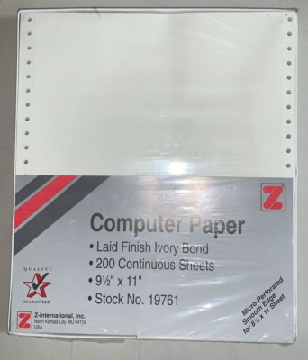 Z-International, Inc Computer Paper Ivory Bond 200 Continuous Sheets 8. ...