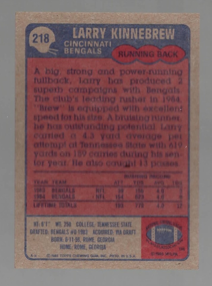 1985 Topps #218 Larry Kinnebrew Excellent | eBay