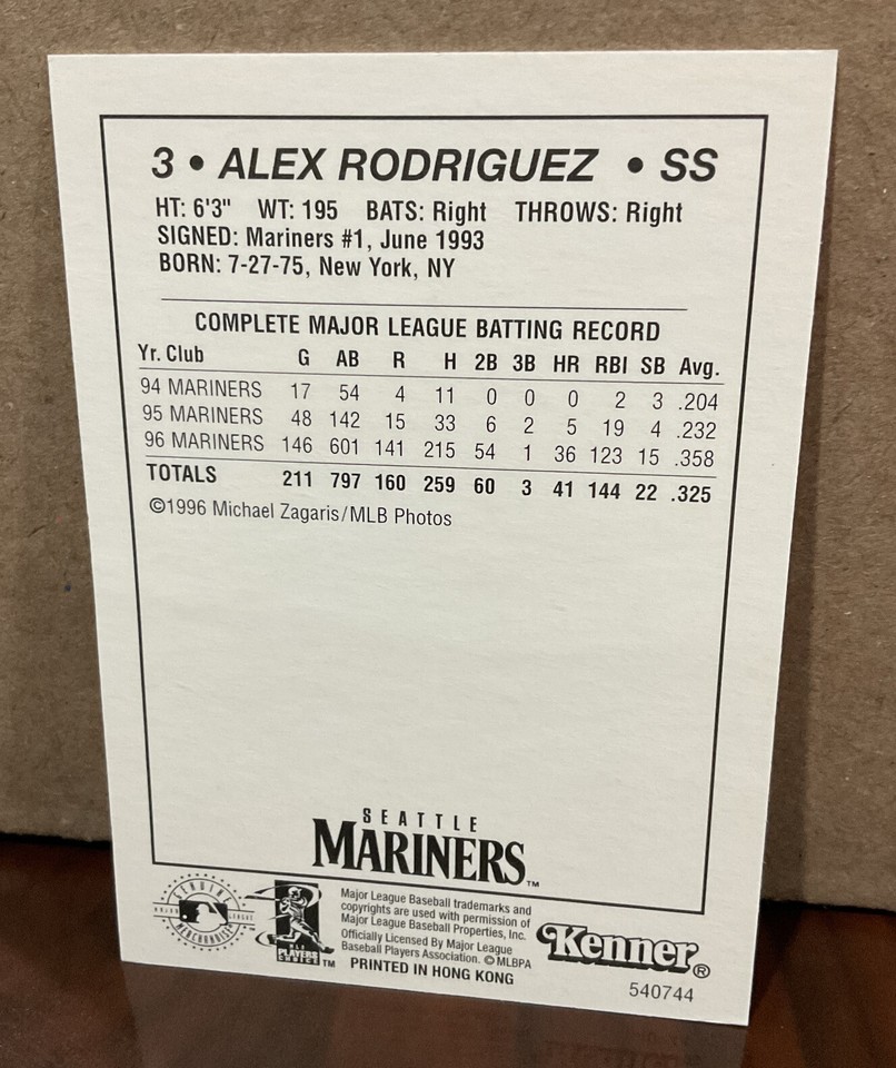 ALEX RODRIGUEZ 1997 KENNER STARTING LINEUP CARD EXTENDED SERIES ...