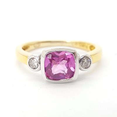 Ladies Ring 9ct (375, 9K) Yellow Gold Ladies Pink Created Sapphire Ring ...