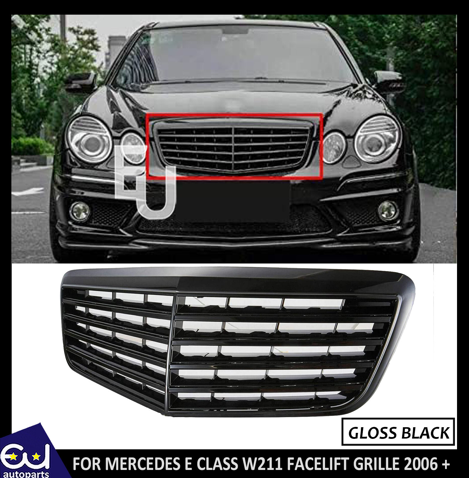 VIP STYLE MERCEDES W211 E CLASS FACELIFT 2006+ GRILLE GLOSS BLACK ...
