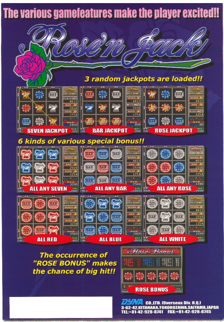 Rose N Jack Slot Machine Dyna Video Arcade Flyer / Brochure / Ad ...