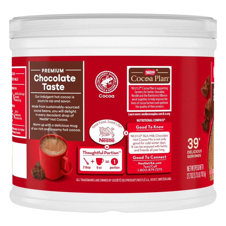 Nestle Hot Cocoa Rich Milk Chocolate Flavored Mix Powder, 27.7 oz, Can ...