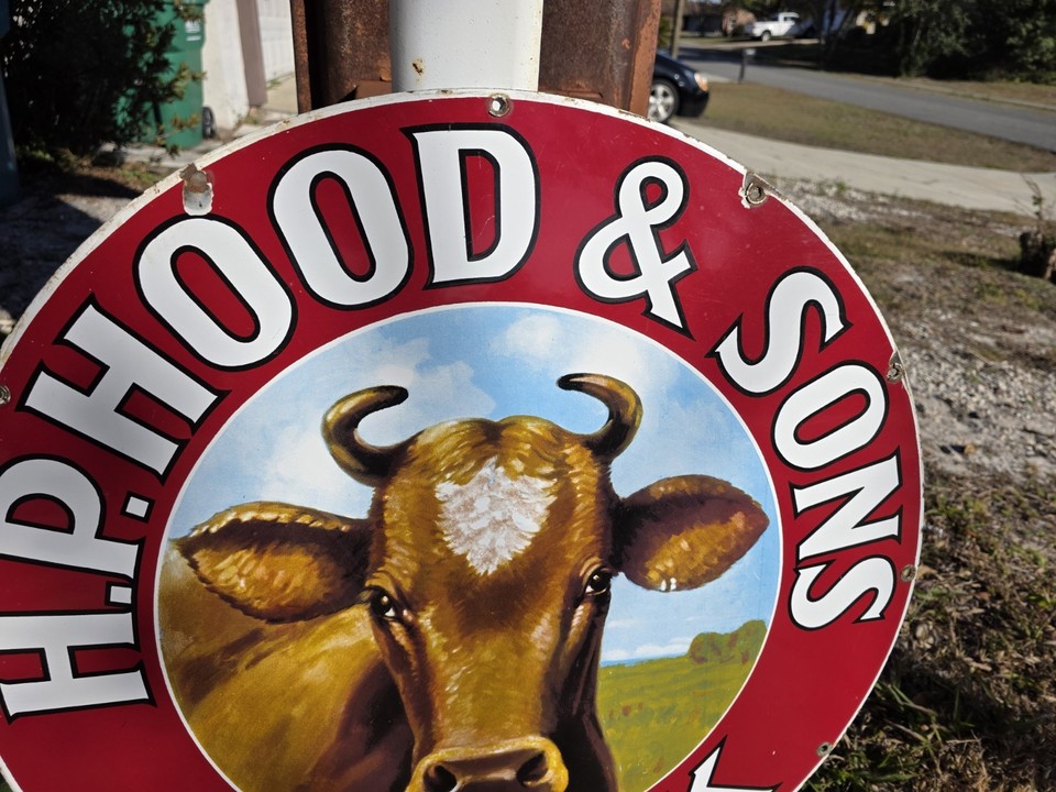 Early H.P. Hood & Sons milk single sided porcelain sign. | eBay