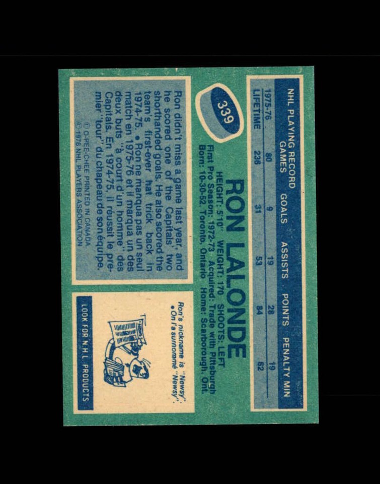 1976 O-Pee-Chee Hockey #339 Ron Lalonde STARX 7.5 NM+ CS82311 | eBay