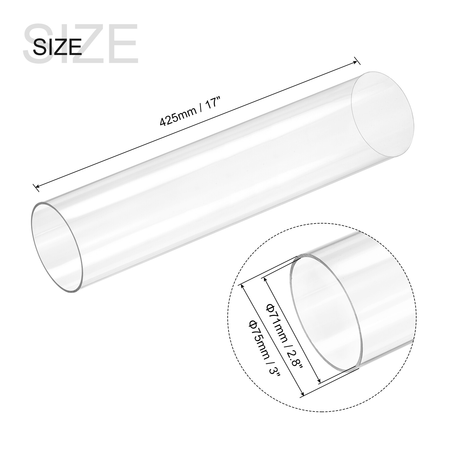 Plastic Pipe Rigid Polycarbonate Round Tube Clear 2.8" ID 3" OD 17 ...
