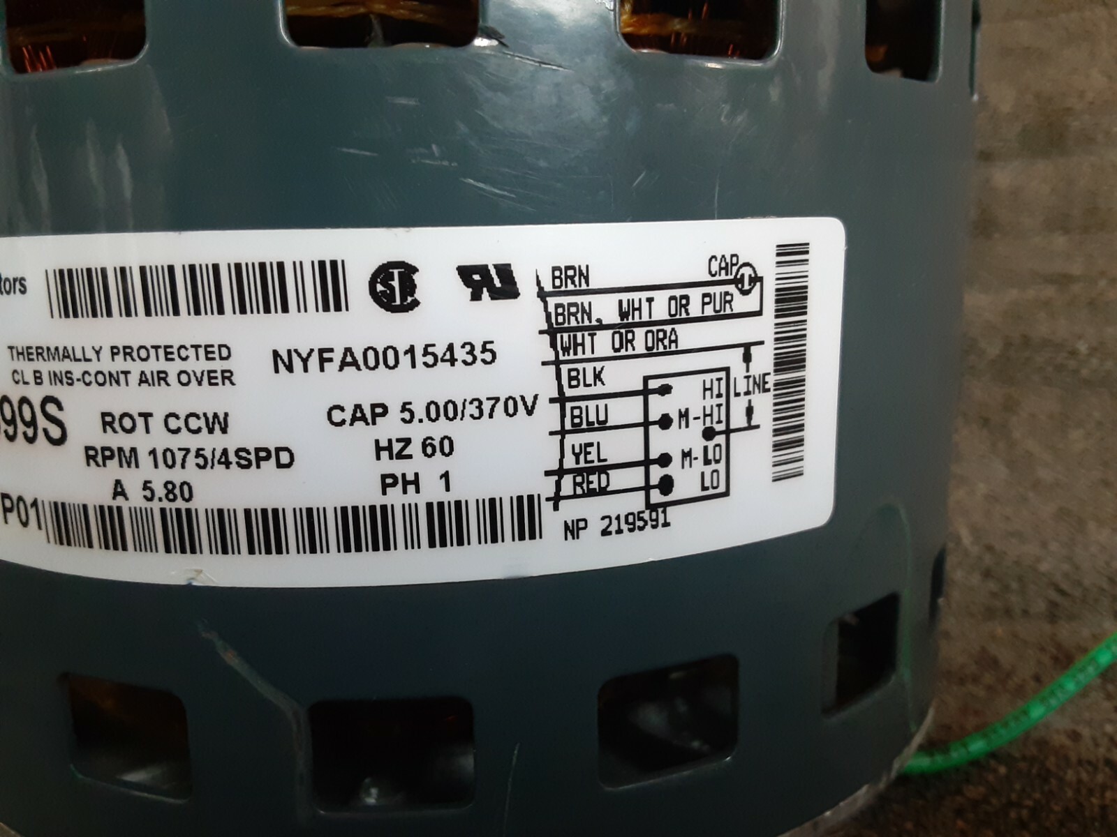 GE Genteq 5KCP39HGS599S Blower Motor1/3HP 1075RPM 4SPD 115V D341417P01 ...