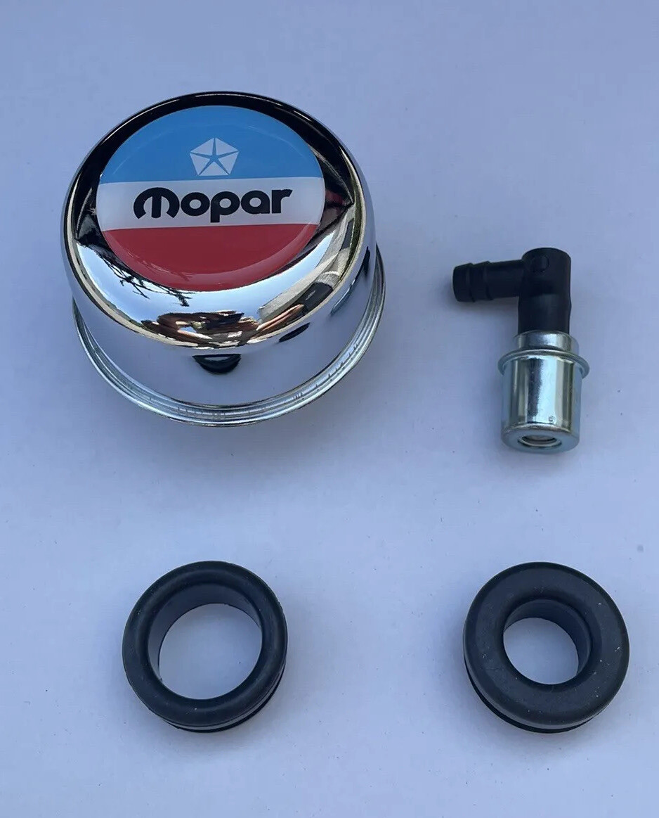 318 340 383 440 Chrome Valve Covers Breather With Logo + PCV 4Pc Set ...