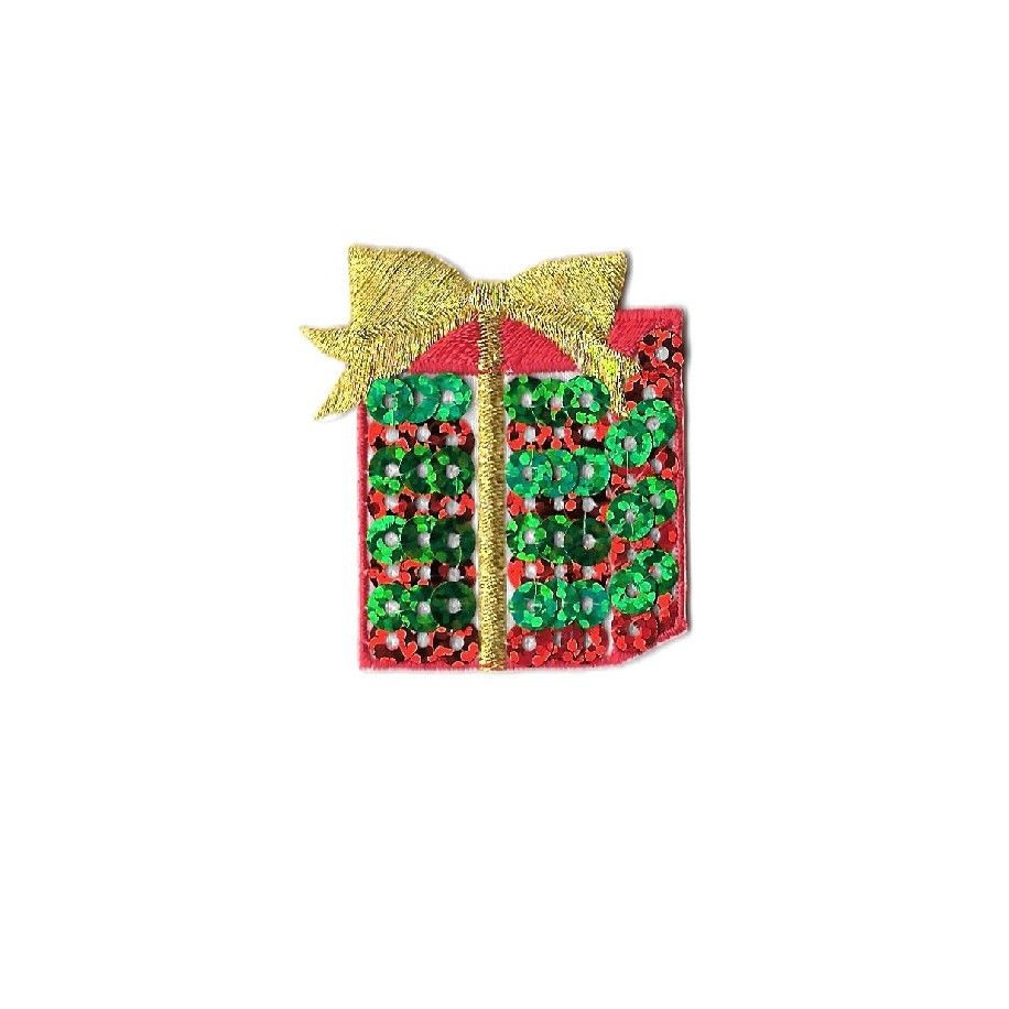 Christmas - Present - Gift - Embroidered Sequin Iron On Patch - Crafts ...