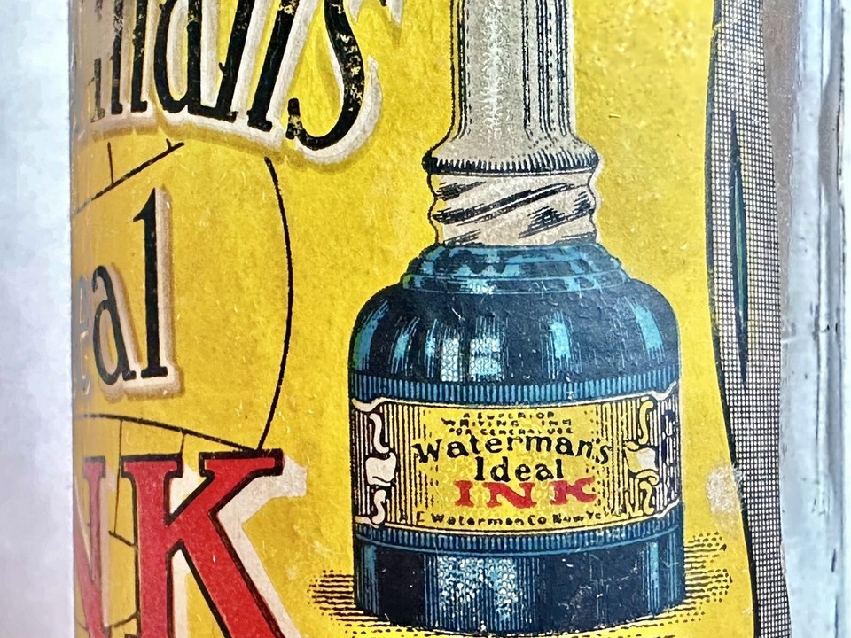 1916 Antique Waterman Vintage Ink Bottle Labeled 1/2 PINT Old Writing ...