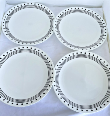 Corelle Corning City Block Pattern 10 1/4” Dinner Plates Lot Of 4 White ...