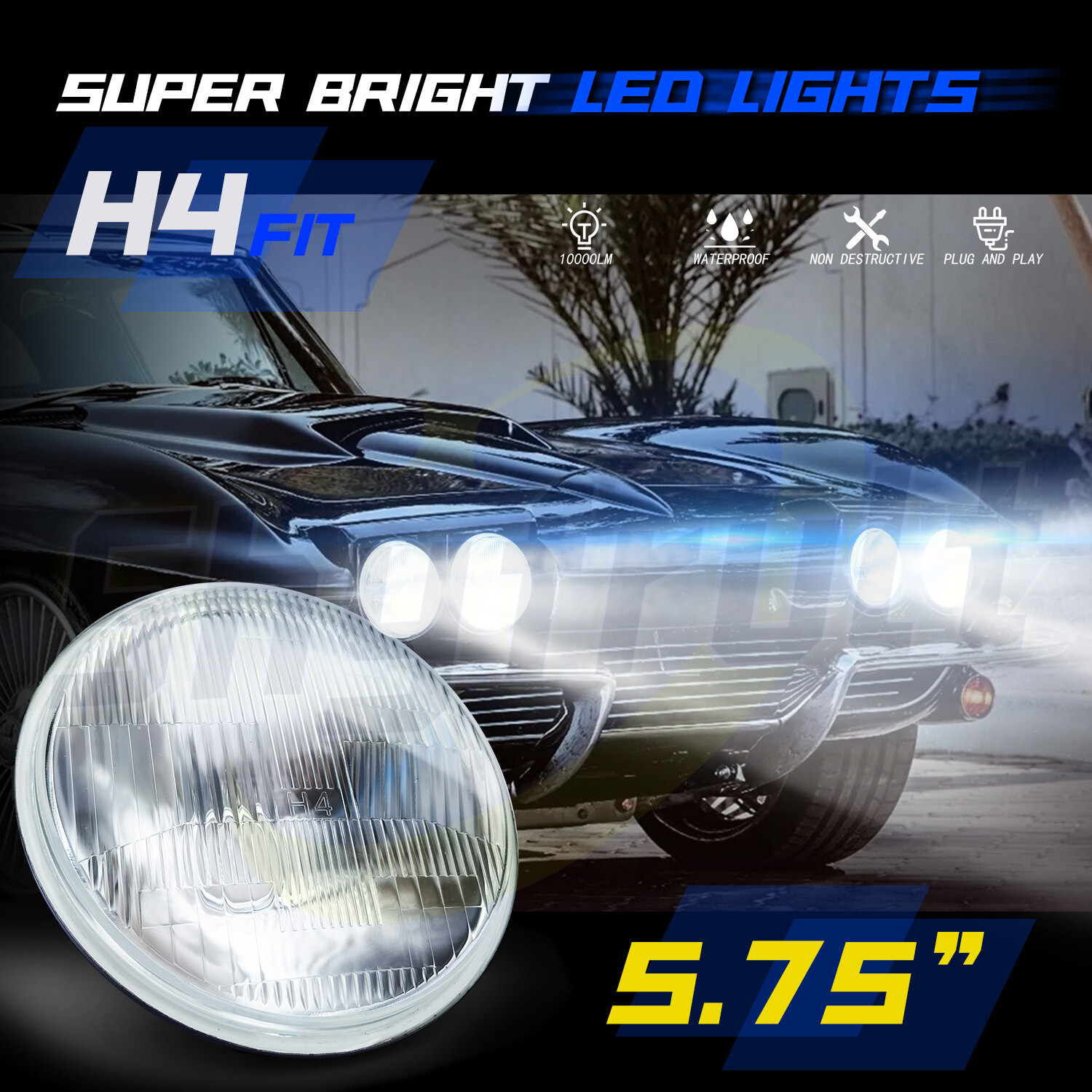 5.75" 5-3/4"LED Headlights Conversion Kit Hi/Low Beam for Chevy Impala ...