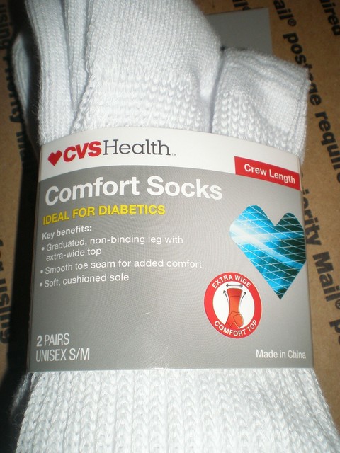 CVS Comfort Crew Length Socks Unisex Ideal for Diabetic S/m 4 Pairs ...
