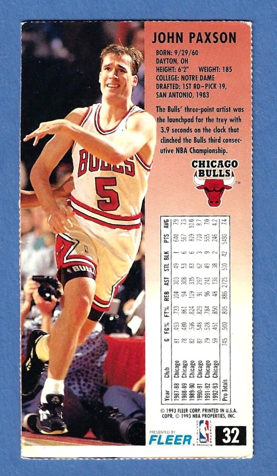 1993-94 FLEER NBA JAM SESSION PROMO SHEET SINGLE CARD #32 JOHN PAXSON ...