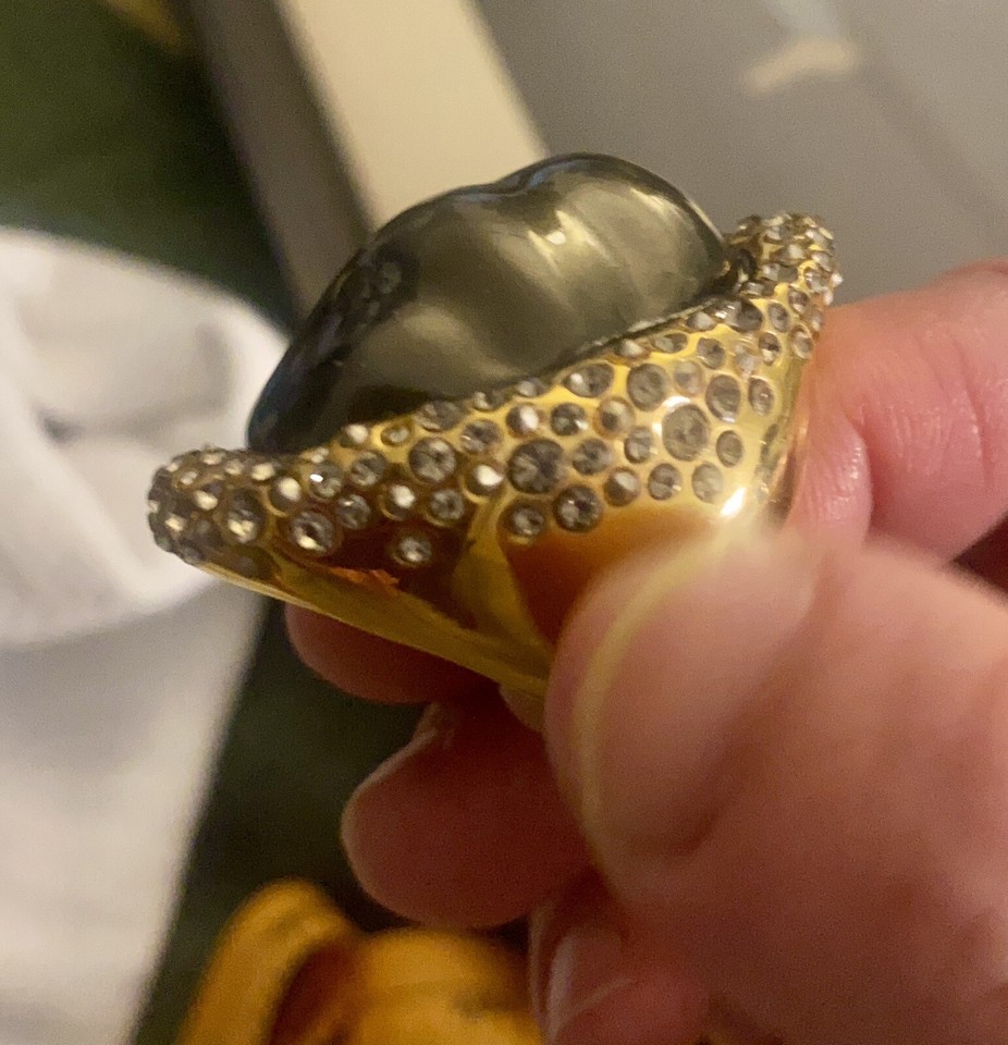 Alexis Bittar Ring Black Faux Pearl Gold Tone Rhinestones | eBay
