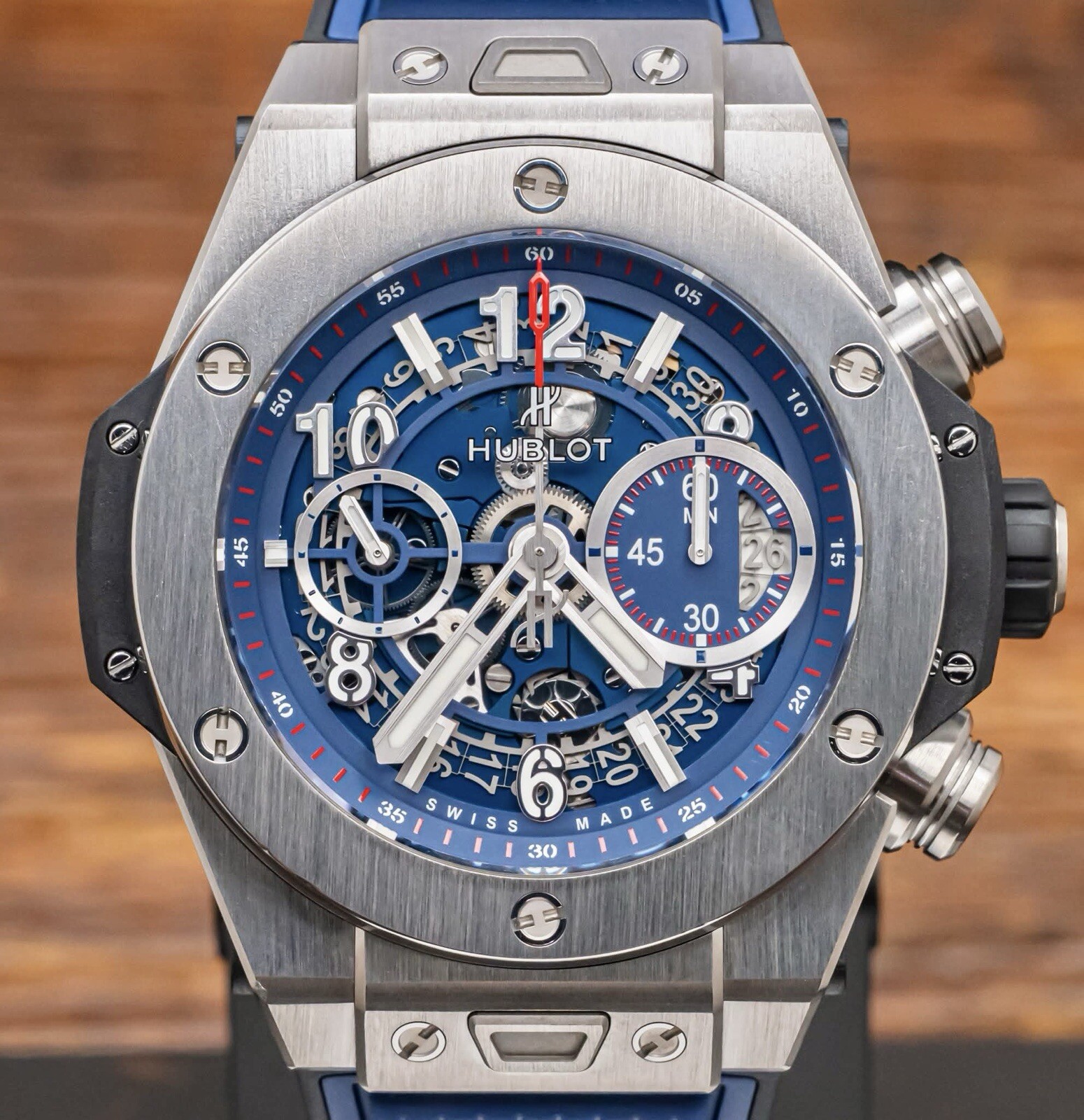 Hublot Big Bang Unico Titanium Blue 45 mm $21K MSRP Box Papers 411.NX ...