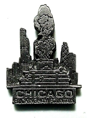 VINTAGE BEAUTIFUL CHICAGO SKYLINE PIN BADGE *** FOUNTAIN ----PEWTER | eBay