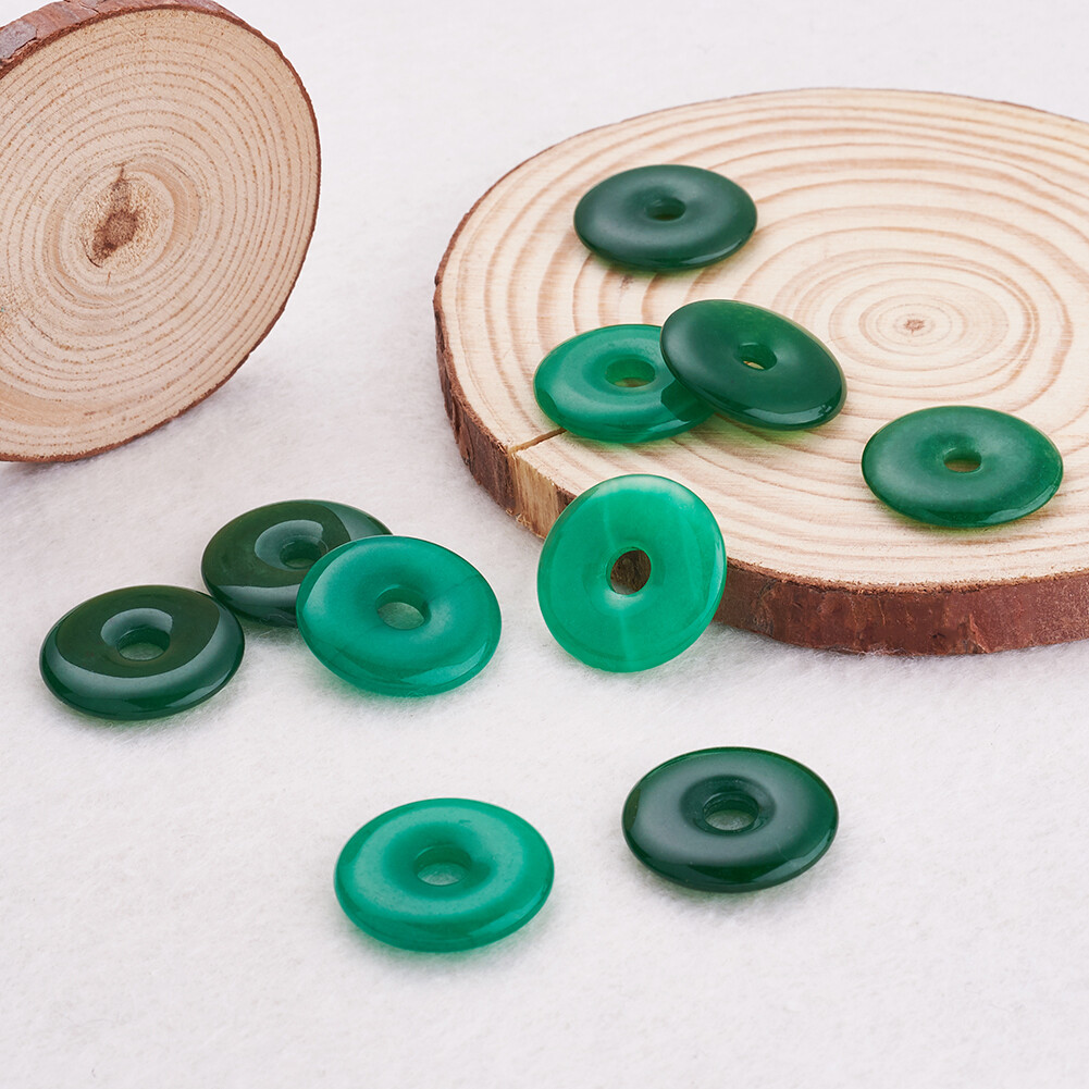 10 pcs Natural Malaysia Jade Donut/Pi Disc Pendants Crafts 24~25x4~5mm ...