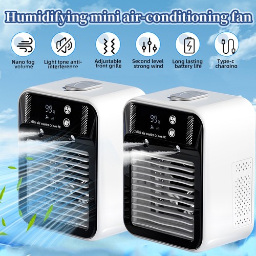 Portable Air Cooler Fan Humidifier LED Personal Cooling Mini AC Air ...