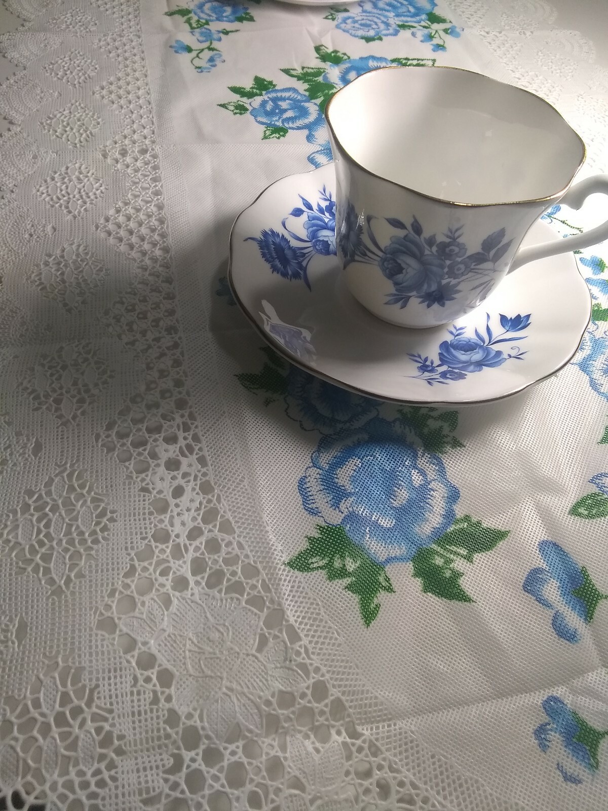 Vintage 1920s-1930's White with Blue Roses Lace Plastic/Fiberglass ...
