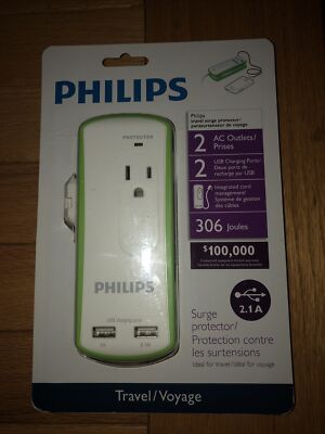 Philips Travel Surge Protector 2 USB Charging Ports and 2 AC Outlets | eBay
