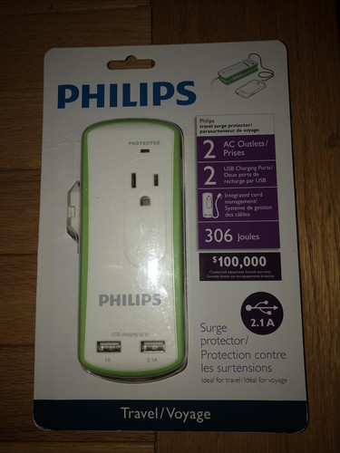 Philips Travel Surge Protector 2 USB Charging Ports and 2 AC Outlets | eBay