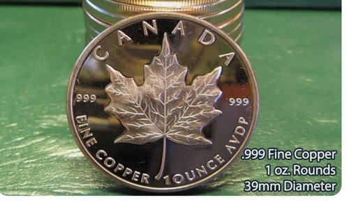 5 Count Of Canadian Maple Leaf Design 1oz .999 Copper rounds ...