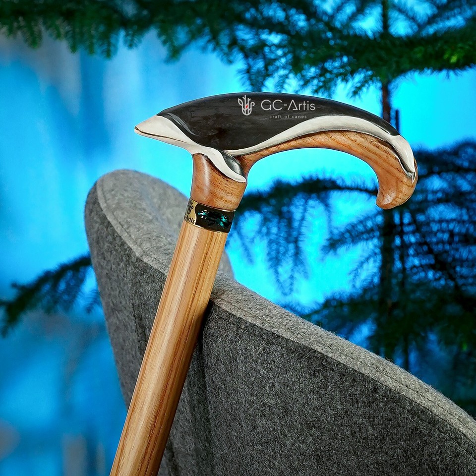 Wooden Walking cane stick Whale Dolphin light Wood Carved Handpainted ...