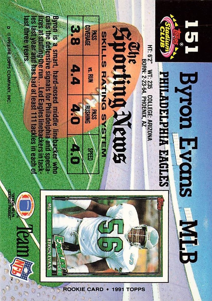 1992 Stadium Club #151 Byron Evans Philadelphia Eagles | eBay