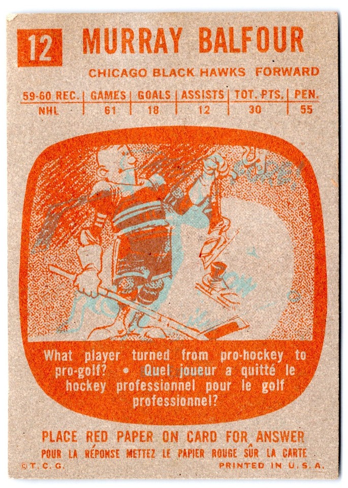 MURRAY BALFOUR 1960-61 TOPPS 60-61 NO 12 VGEX+ 58692 | eBay