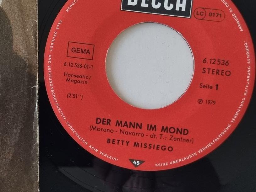 Betty Missiego - Der Mann im Mond 7'' Vinyl/ EUROVISION 1979 SUNG IN ...