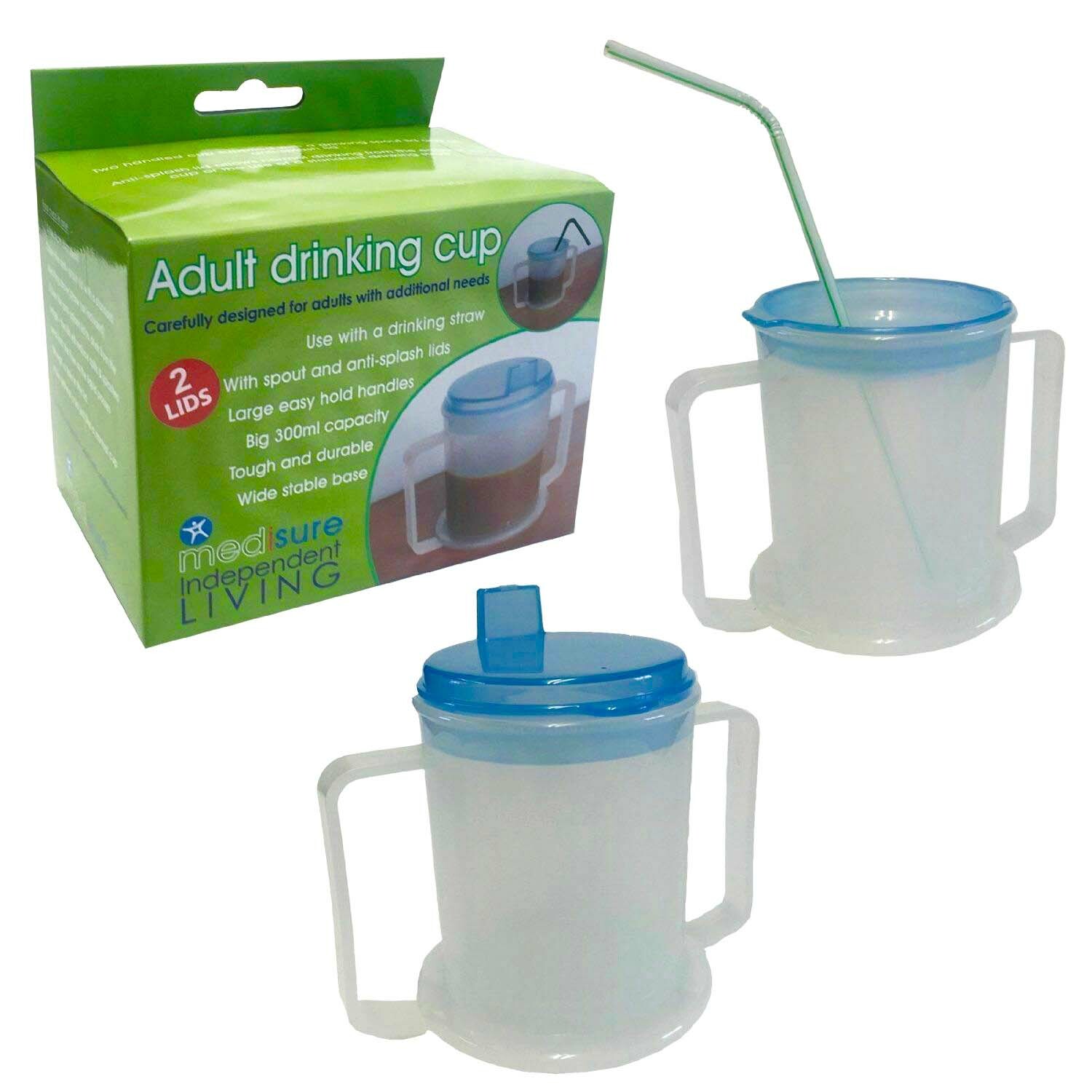 Adult Drinking Cup with 2 Multi-functional lids, 2 handles and Wide ...