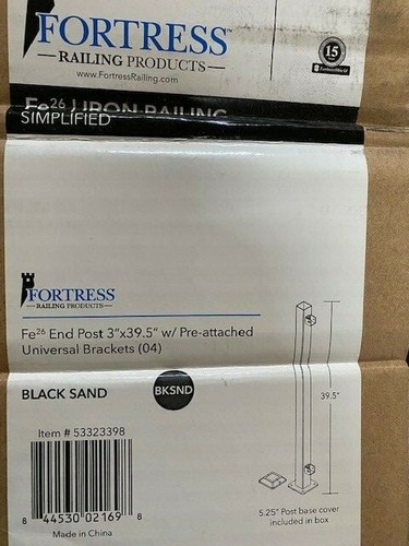 Fortress - FE26 - End-Line Post w/UB04 Bracket - 3"x39.5" - Black Sand ...