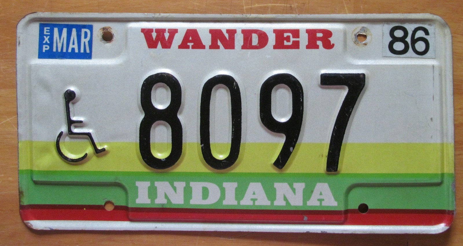 Indiana 1986 HANDICAPPED WANDER SLOGAN License Plate # 8097 | eBay