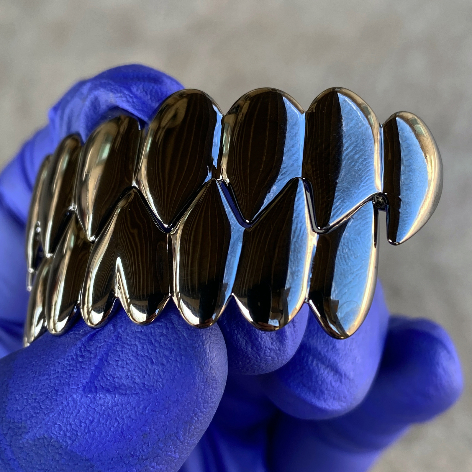 Gunmetal Black Shark Grillz Set 8 Top & Eight Bottom Fangs Teeth Hip ...