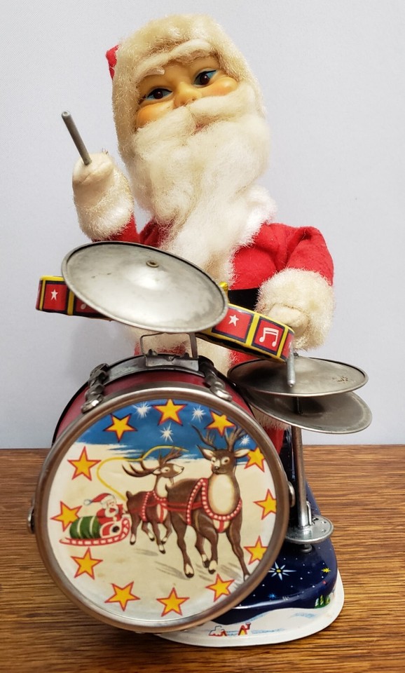 1950s Alps Happy Santa Battery Operated Tin Toy Drummer Santa in ...